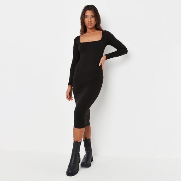 Missguided | Dresses | Basic Is Square Neck Midi Dressblack | Poshmark